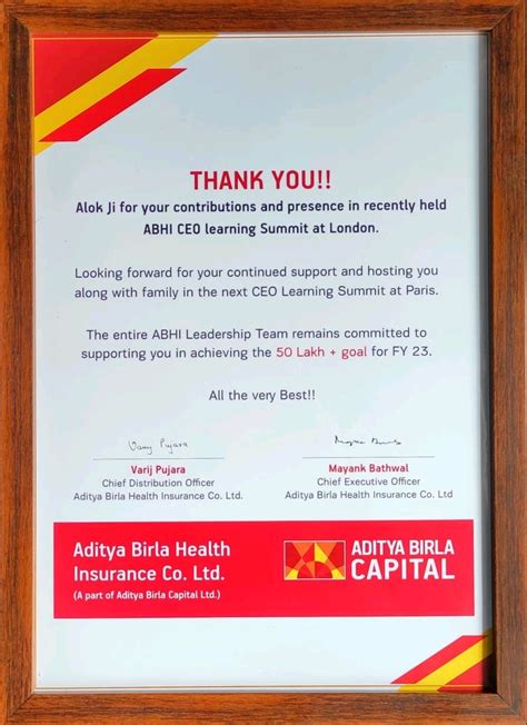 receiving a certificate of appreciation from the abhi ceo learning