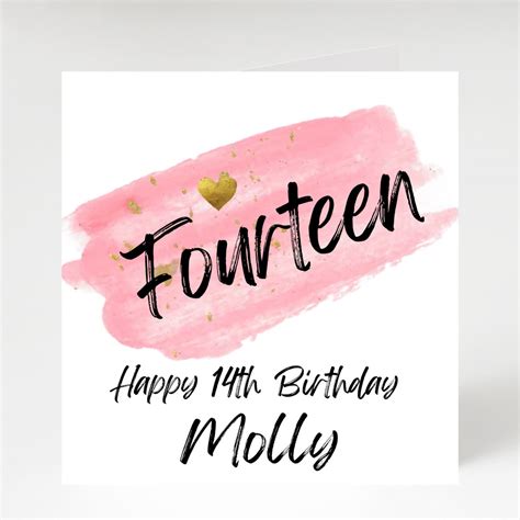Personalised 14th Birthday Card Pink Happy Fourteenth Etsy