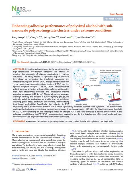 Pdf Enhancing Adhesive Performance Of Polyvinyl Alcohol With Sub