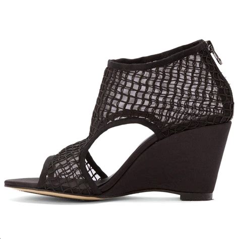 Anthropologie Shoes Black Mesh Fabric Peep Toe Wedge Ankle Booties Poshmark