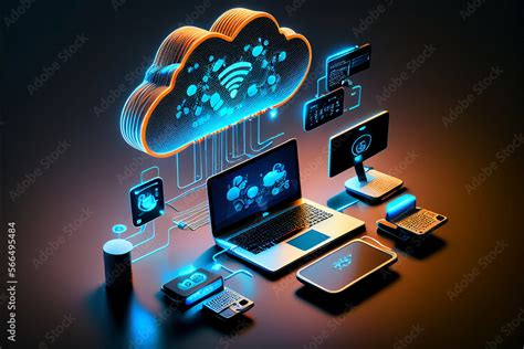 Cloud Technology Cloud Computing Devices Connected To Digital Storage