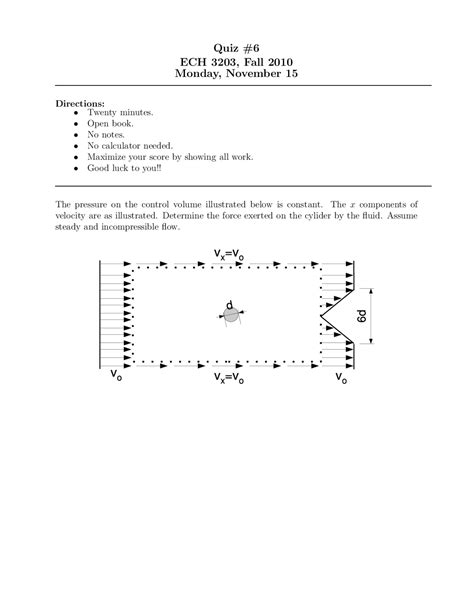 Quiz 6 Force On Cylinder In Steady And Incompressible Flow Ech 3203