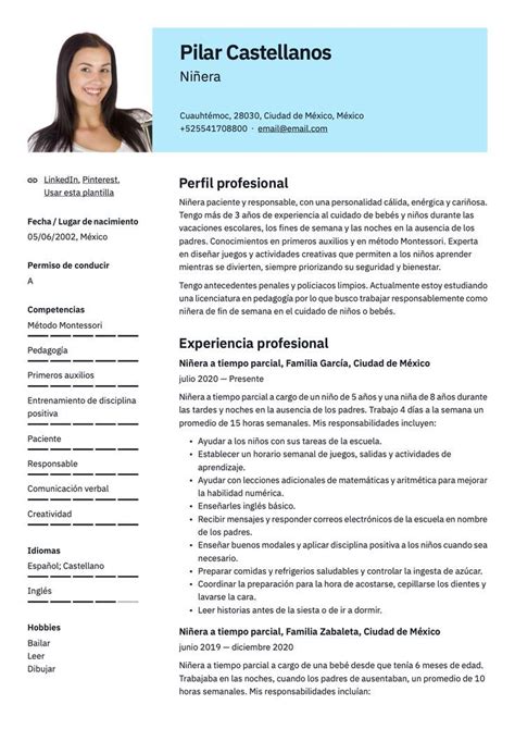Currículum de niñera Cv Examples School Holidays Kids Learning
