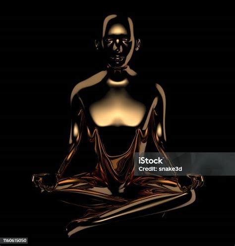 요가 남자 연꽃 위치 양식에 일치시키는 그림 황금의 3d 그림 검은색에 대한 스톡 사진 및 기타 이미지 검은색 조각상 개념 Istock