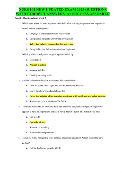 Nurs 101 New Updated Exam 2023 Questions With Correct Answers A