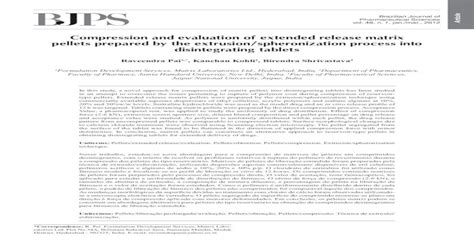 Pdf Compression And Evaluation Of Extended Release Matrix Pellets