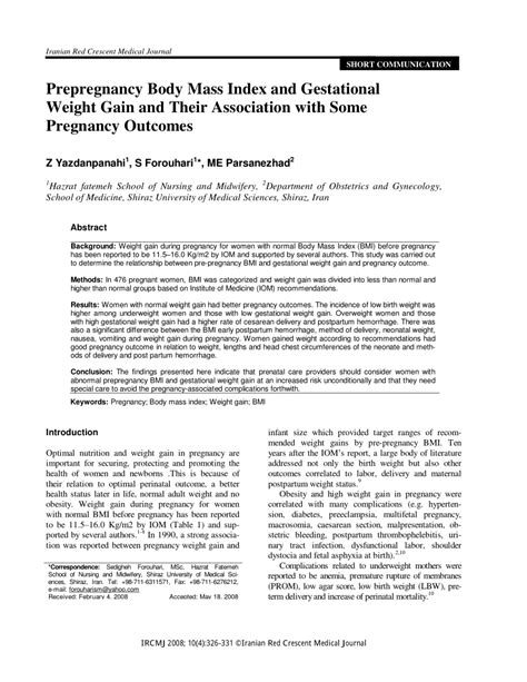 Pdf Prepregnancy Body Mass Index And Gestational Weight Gain And