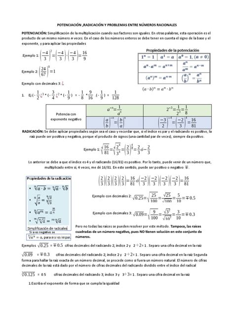 Potenciación Y Radicación Entre Racionales Pdf Raíz Cuadrada