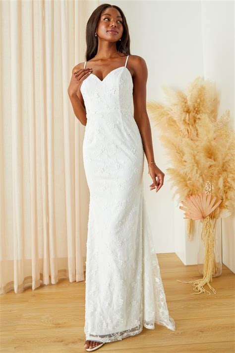 White Mermaid Maxi Dress Embroidered Maxi Gown Mermaid Gown Lulus