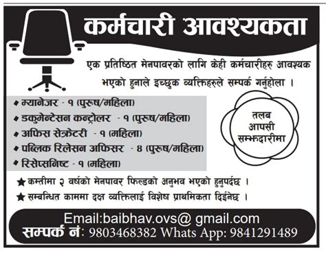 Documentation Controller Job Vacancy In Nepal Newspaper Posting