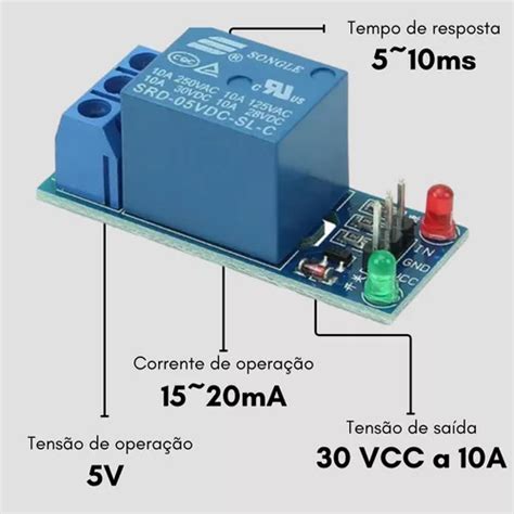 Módulo Rele 1 Canal 5v10a Indicador Led Para Arduino Nf à Venda Em