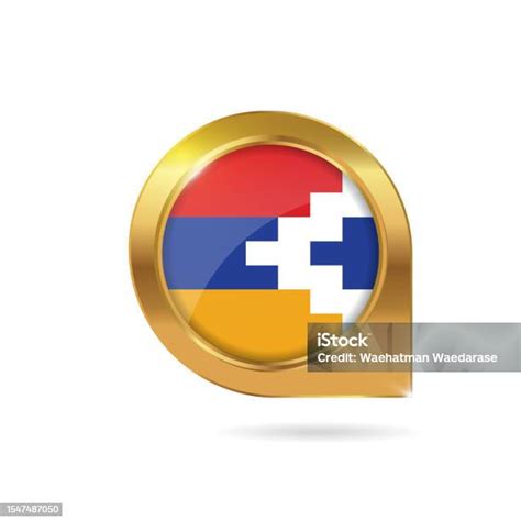 나고르노 카라바흐 국기 위치 지도 핀 아이콘 국가 금색 프레임이 있는 포인터 0명에 대한 스톡 벡터 아트 및 기타 이미지 0