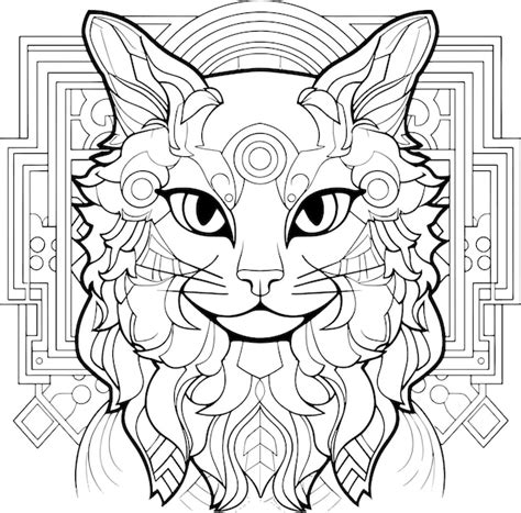 Premium Photo Stained Glass Cat Coloring Page