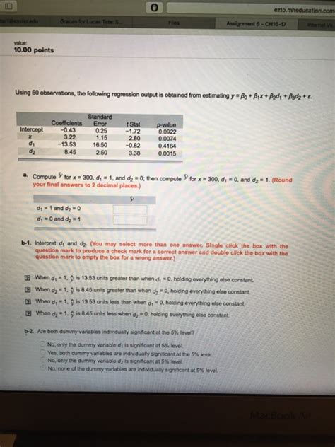Solved Using 50 Observations The Following Regression
