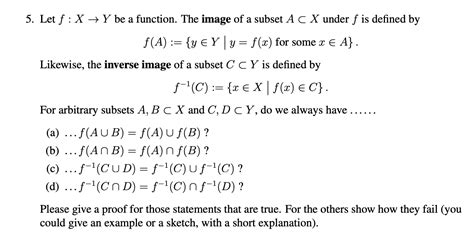 solved let f x→y ﻿be a function the image of a subset asubx