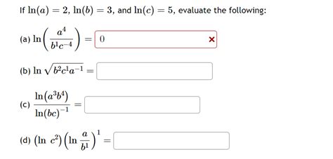 solved if ln a 2 ln b 3 ﻿and ln c 5 ﻿evaluate the