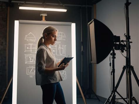 A Woman With A Productivity Standing With A Sketchpad 0 1 Premium AI Generated Image