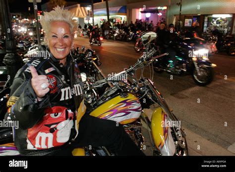 Daytona Beach Florida Main Street Bike Week Mature Female Fashion Stock