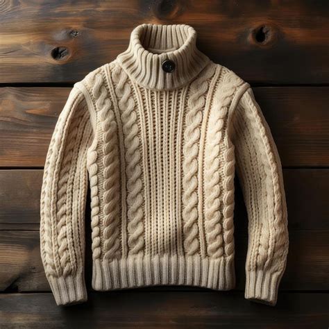 Premium Ai Image Cream Cable Knit Mock Neck Sweater