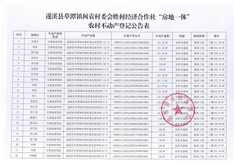 关于遂溪县草潭镇何袁村委会姓何经济合作社房地一体农村不动产登记公告