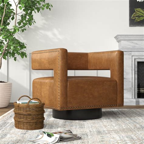Lark Manor Ahbree Faux Leather Swivel Barrel Chair And Reviews Wayfair