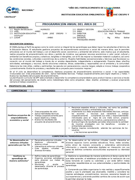 Programación Anual De Ept 2022 Pdf Aprendizaje Iniciativa Empresarial