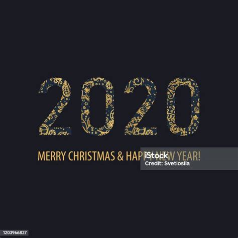 새해 복 구 해 2020 및 메리 크리스마스 패턴 감촉이 있는 황금 숫자 템플릿 또는 요소 디자인엽서 브로셔 플래카드 축하