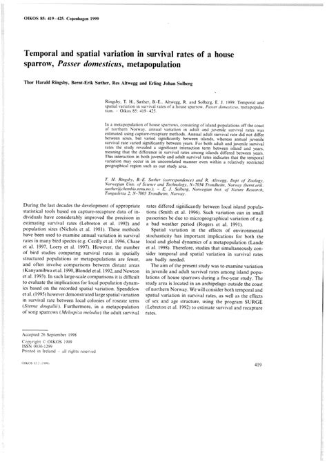 Pdf Temporal And Spatial Variation In Survival Rates Of A House