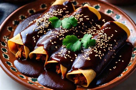 Mole Enchiladas With Tender Corn Tortillas Stuffed With Chicken Or Beef