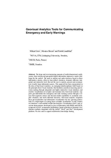 pdf geovisual analytics tools for communicating emergency and early