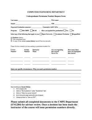 Fillable Online Cmpe Sjsu PERMISSION NUMBER REQUEST FORM Docx Cmpe