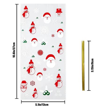 Badu Bg 50 бр Коледни целофанови торбички за лакомства с усукани връзки Дядо Коледа Торбичка за