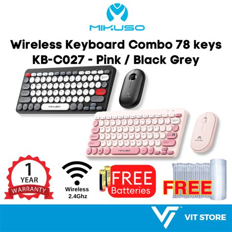 Mikuso Kb C027 Pink Wireless Keyboard Set Combo 78 Keys Small Slim