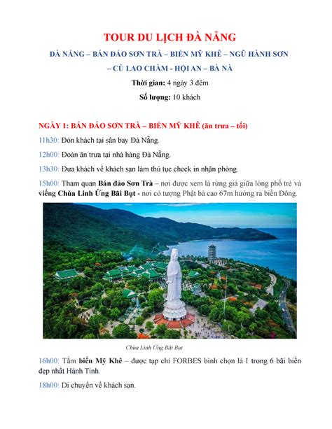 Tour du lịch Đà Nẵng N Đ từ TP TOUR DU LỊCH ĐÀ NẴNG ĐÀ NẴNG BÁN ĐẢO SƠN TRÀ BIỂN MỸ KHÊ