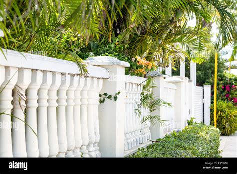 White Stone Column Columns Wall Fence Wall In Residential Area With