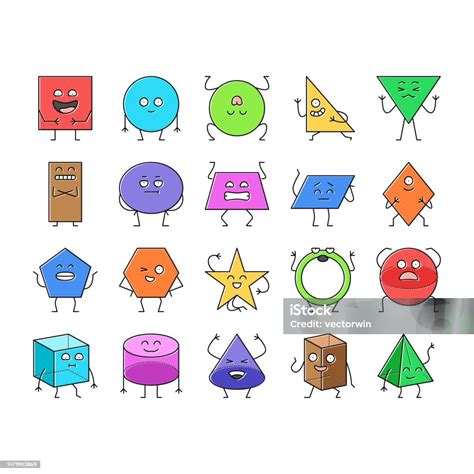 Geometric Shape Character Icons Set Vector Stock Illustration