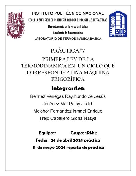 Correciòn Practica 7 Lab Termo INSTITUTO POLITÉCNICO NACIONAL ESCUELA SUPERIOR DE