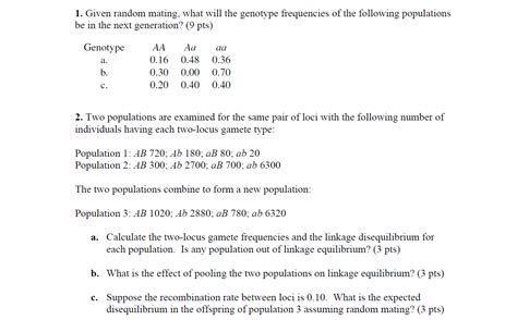 Solved 1 Given Random Mating What Will The Genotype Chegg Com