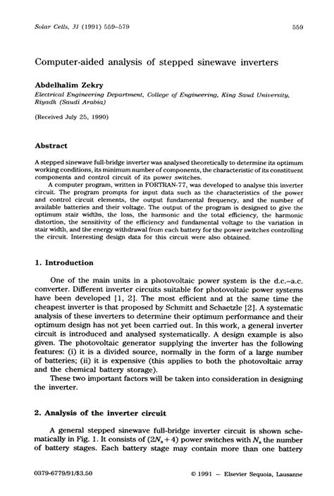 Pdf Computer Aided Analysis Of Stepped Sine Wave Inverters