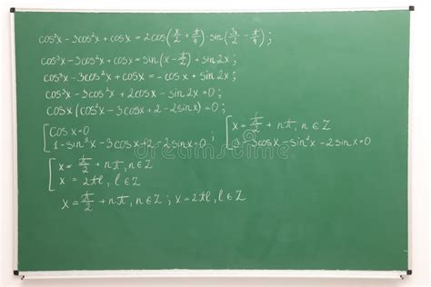 Many Different Math Formulas Written On Green Chalkboard Stock Image
