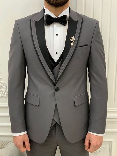 Gray Slim Fit Groom Wedding Tuxedo Suit For Men Gentwith Grey