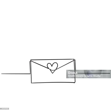 Vetores De Desenho De Linha Contínuo Carta De Amor Com Coração Dia Dos