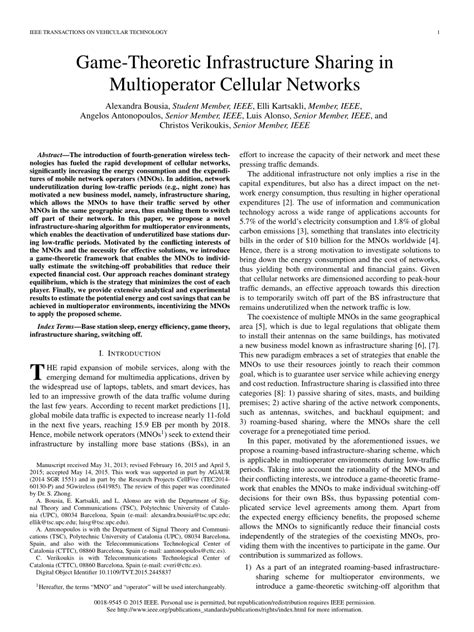 Pdf Game Theoretic Infrastructure Sharing In Multi Operator Cellular
