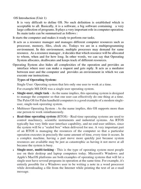 Os Unit 1 Download Free Pdf Operating System Computer Network