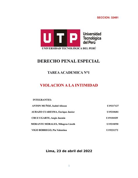 Tarea Derecho Penal Especial 2 Derecho Penal General Utp Studocu