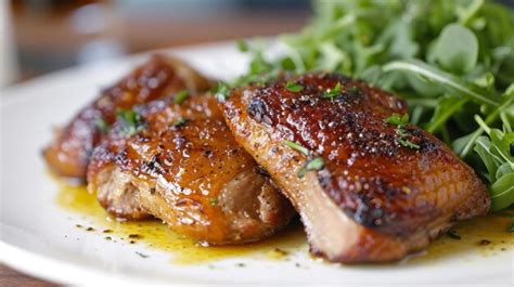 Closeup Of Duck Confit On A White Porcelain Plate Traditional French