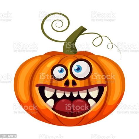 호박 할로윈 재미있는 얼굴 은 입 을 열고 소름 끼치고 무서운 재미있는 턱 이빨 생물 표현 괴물 캐릭터 벡터 격리 만화 스타일 10월에 대한 스톡 벡터 아트 및 기타 이미지