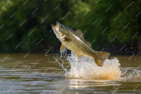 Premium Photo A Largemouth Bass Jumping Out Of The Water