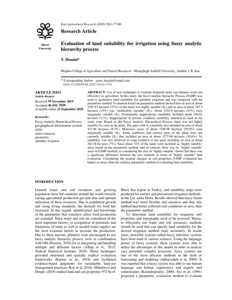 Pdf Evaluation Of Land Suitability For Irrigation Using Fuzzy