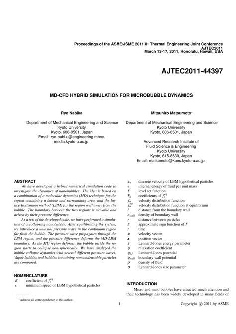 Pdf Md Cfd Hybrid Simulation For Microbubble Dynamics